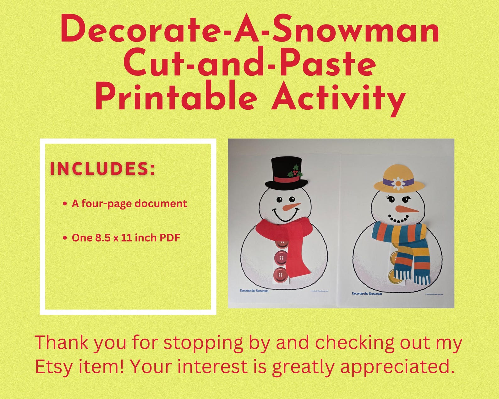 Build-a-snowman Cut-and-paste Activity: Winter Craft (PDF) - Etsy