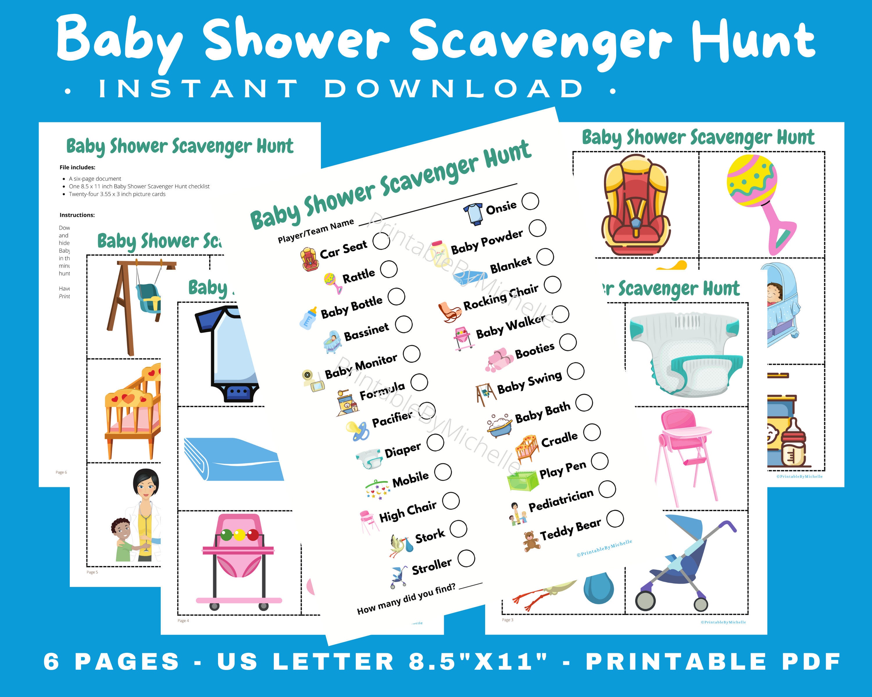 Baby Shower Scavenger Hunt, Printable, Instant Download, Outdoor ...