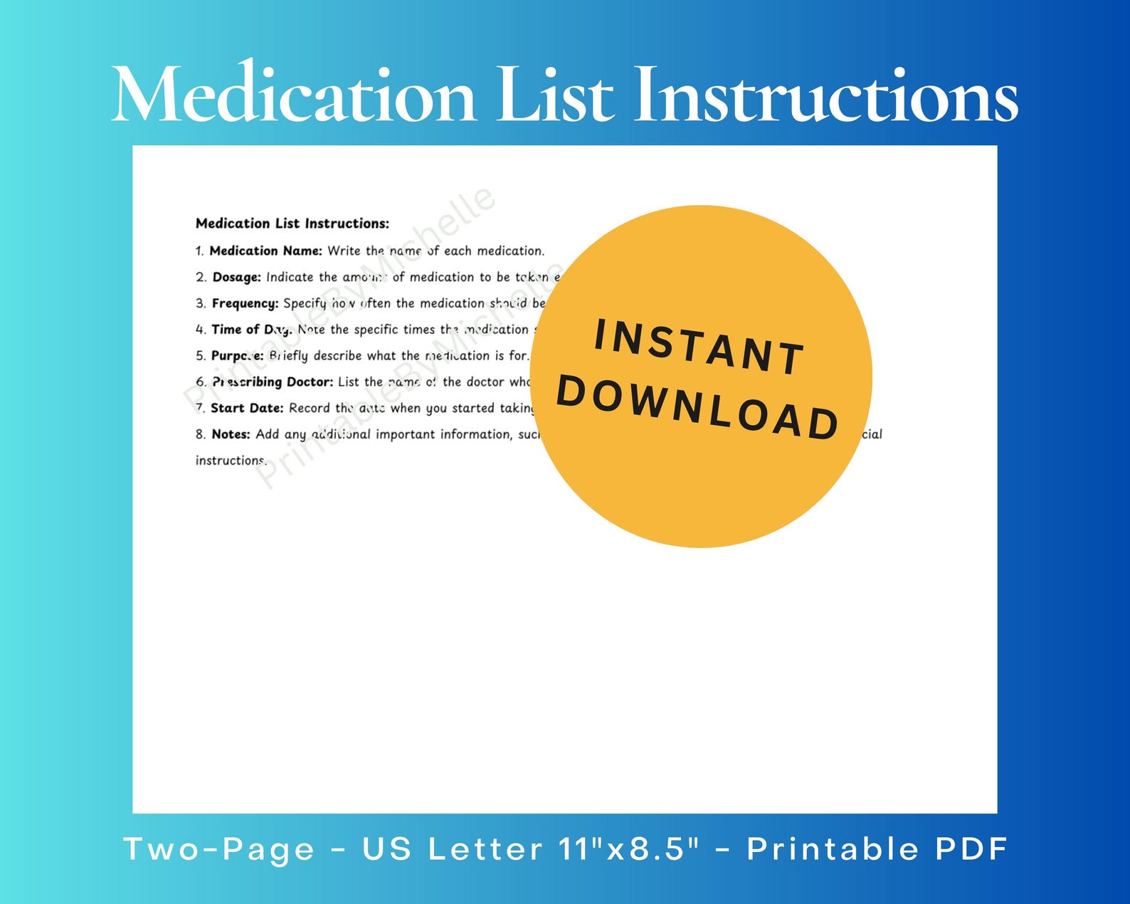 Printable Medication List/chart - Make Every Doctor Visit a Breeze! - Etsy