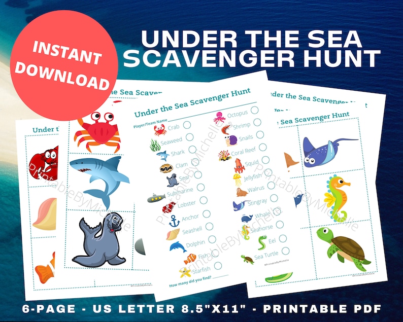 Under the Sea Scavenger Hunt, Printable, Instant Download, Outdoor ...