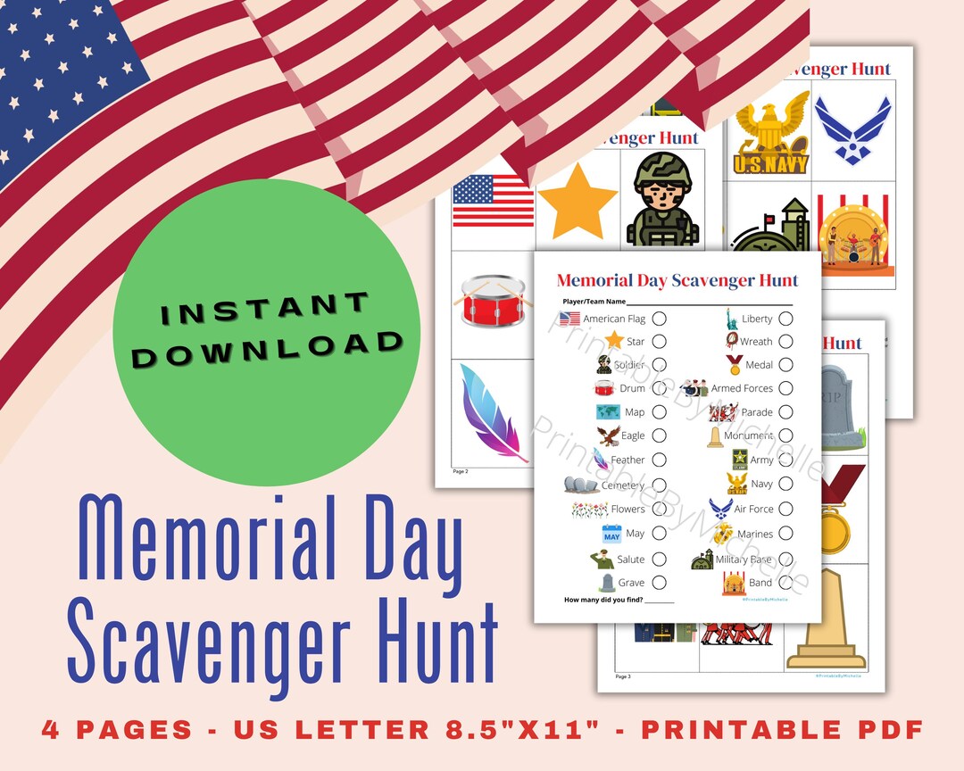 Memorial Day Scavenger Hunt, Printable, Instant Download, Outdoor ...