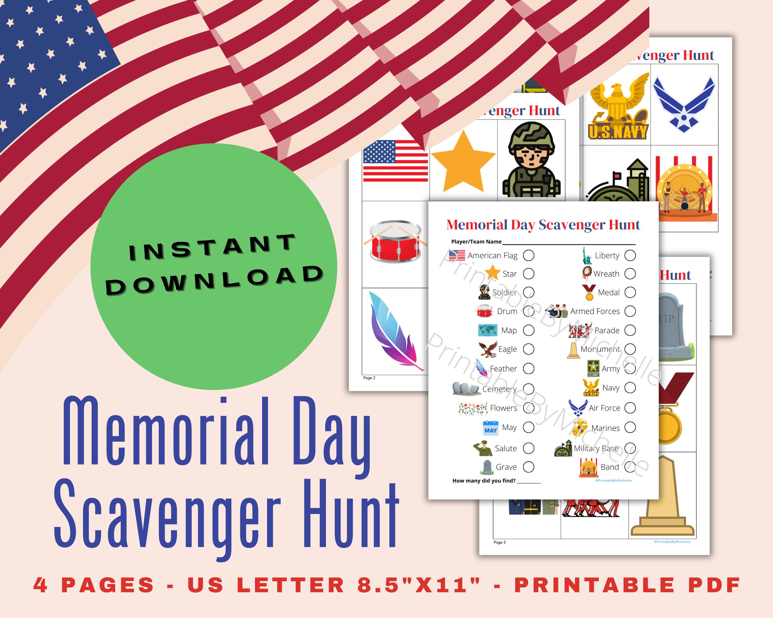 Memorial Day Scavenger Hunt, Printable, Instant Download, Outdoor ...