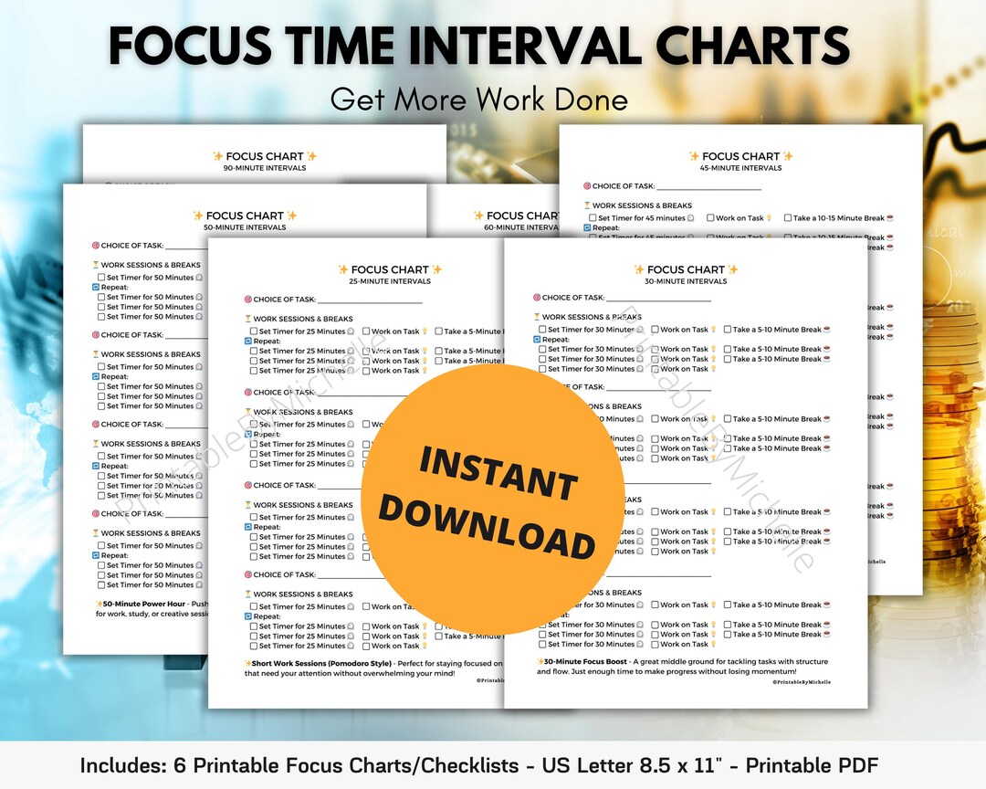 Printable Focus Time Interval Charts and Checklists – Stay Productive ...