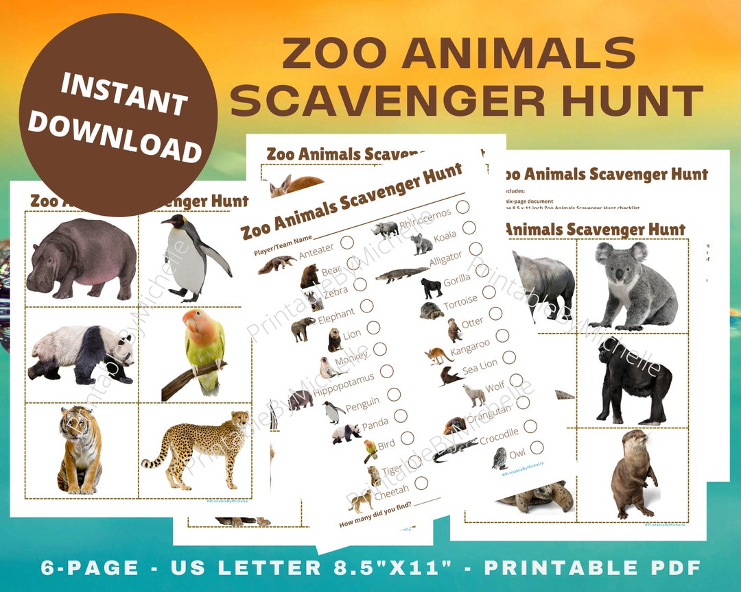 Zoo Animals Scavenger Hunt, Printable, Instant Download, Outdoor ...