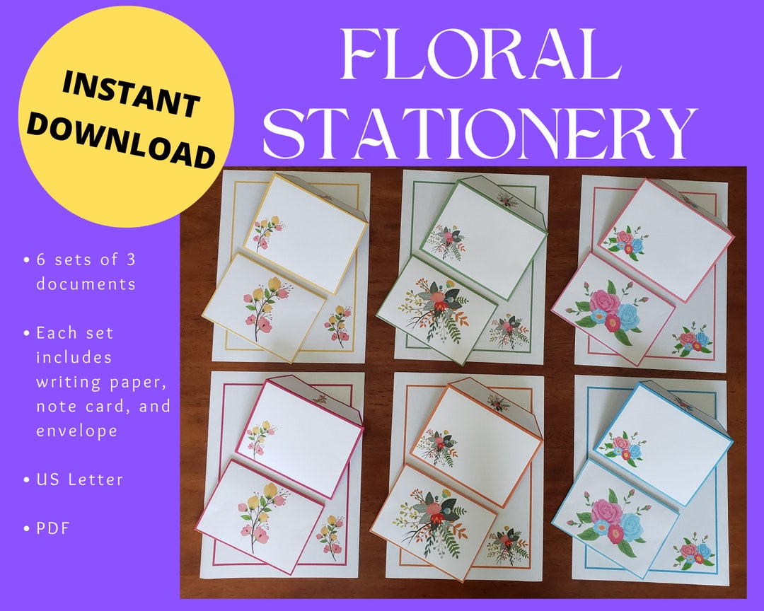 Printable Floral Stationery Bundle for Letter/note Writing Set of 6 to ...