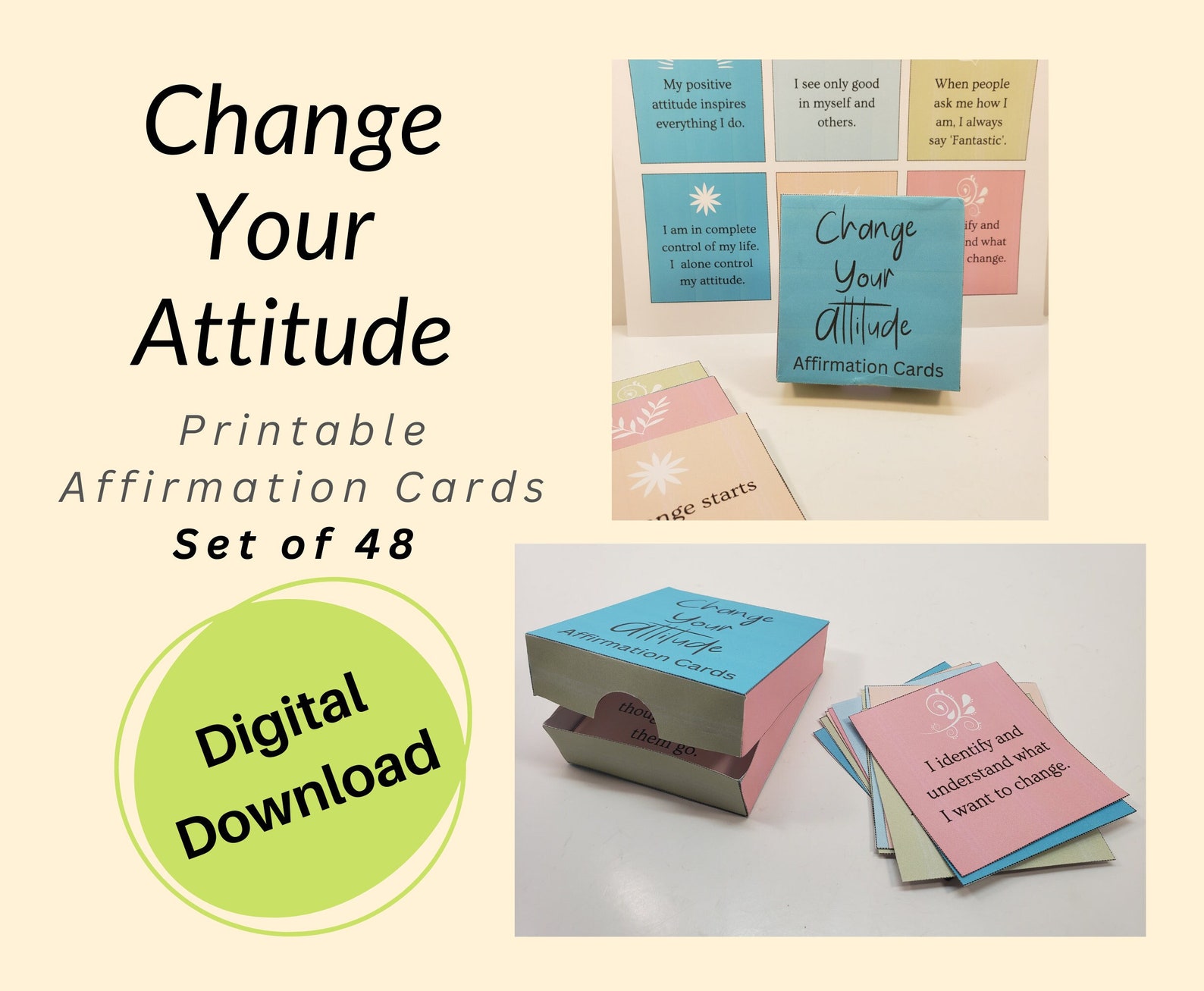 48 Printable Affirmation Card Set, Attitude Change, Positivity ...