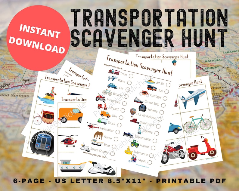 Transportation Scavenger Hunt, Printable, Instant Download, Outdoor ...