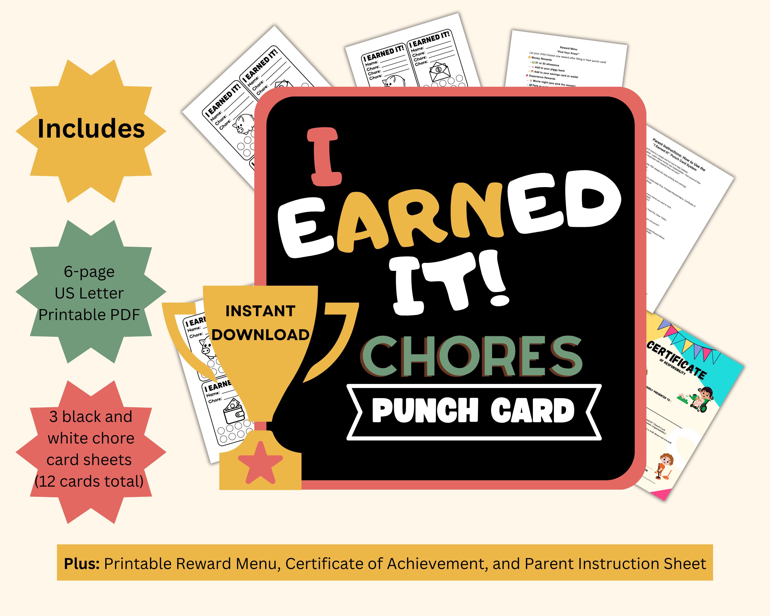 Printable “I Earned It!” Punch Cards for Kids | Chore & Reward System ...