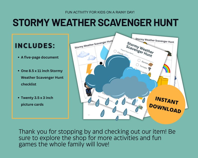 Stormy Weather Scavenger Hunt: Kids Printable Game (PDF Download - Etsy