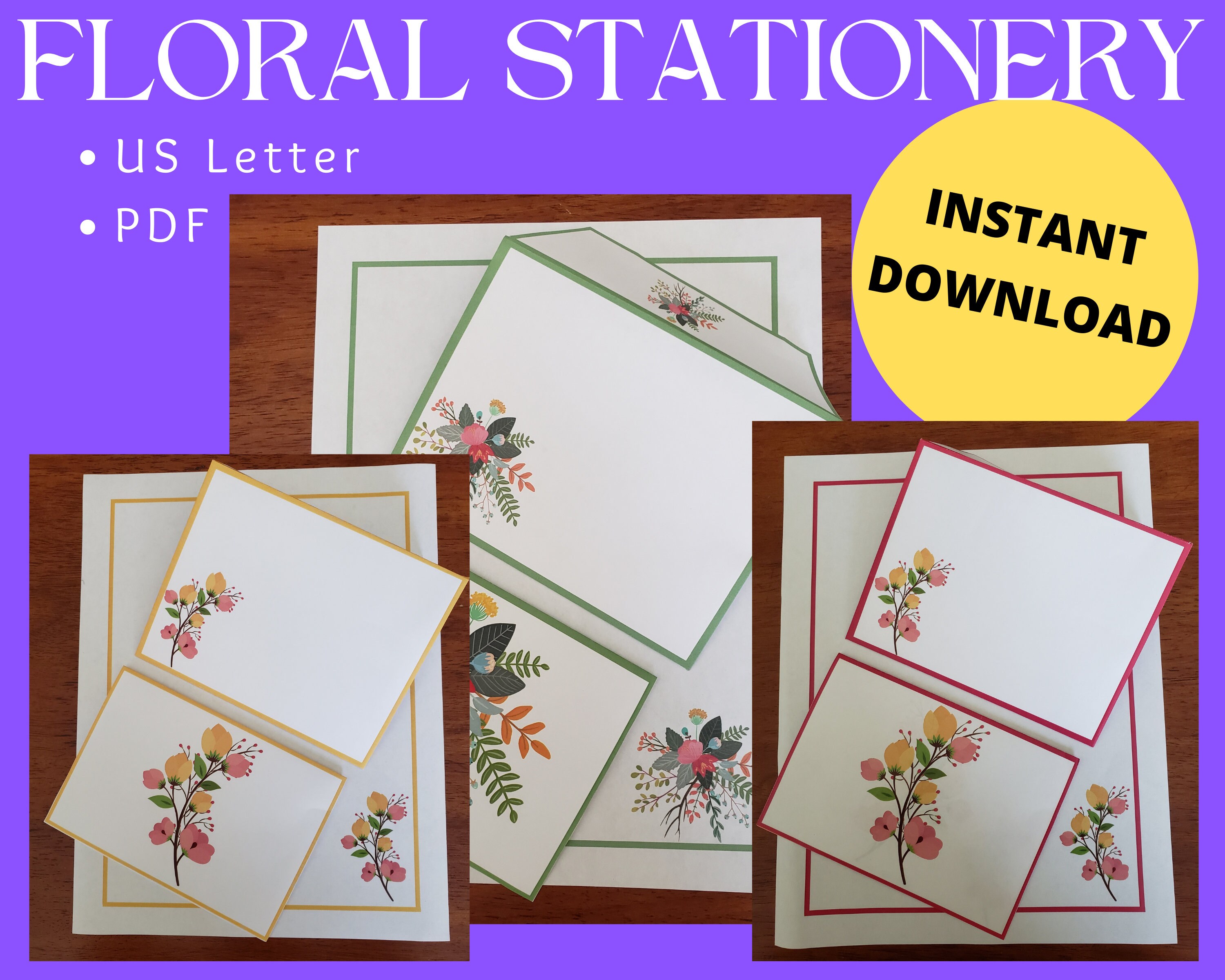 Printable Floral Stationery Bundle for Letter/note Writing - Set of 6 ...