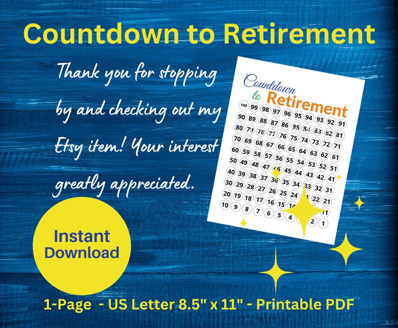 Retirement Countdown Chart: 100 Day Tracker (printable PDF) - Etsy