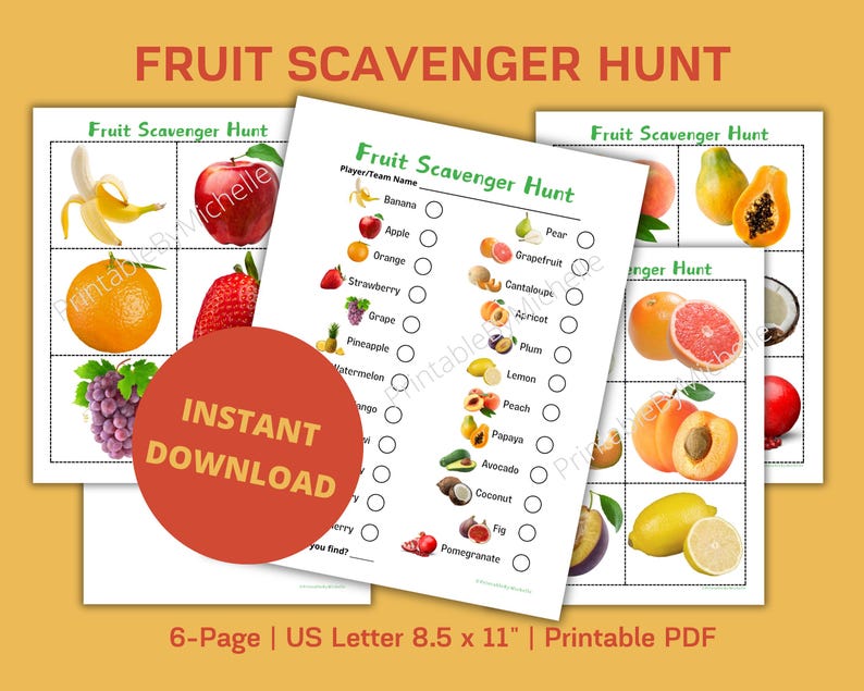 Fruit Scavenger Hunt Game - Printable Family Activity - Instant ...