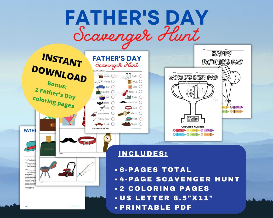 Father's Day Scavenger Hunt Printable, Instant Download, Outdoor ...