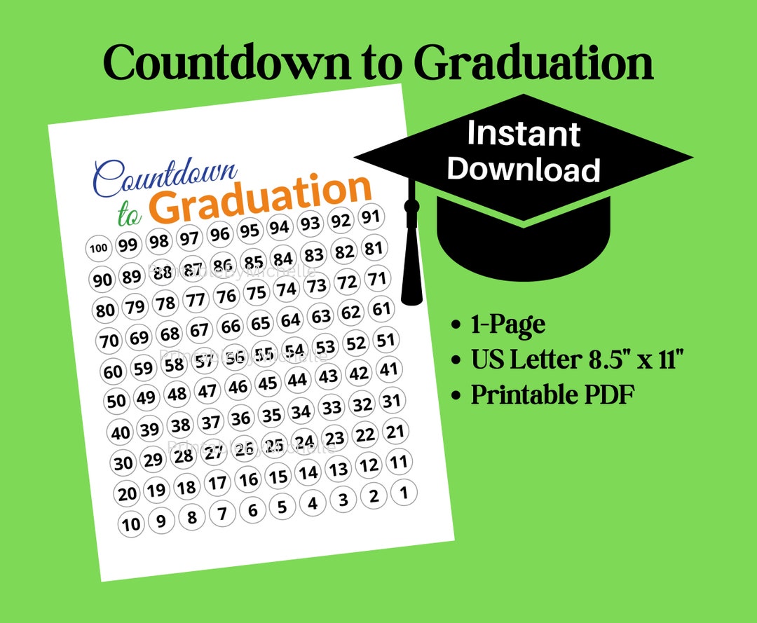 Printable 100 Day Countdown to Graduation Chart, 1-page, Letter Size ...
