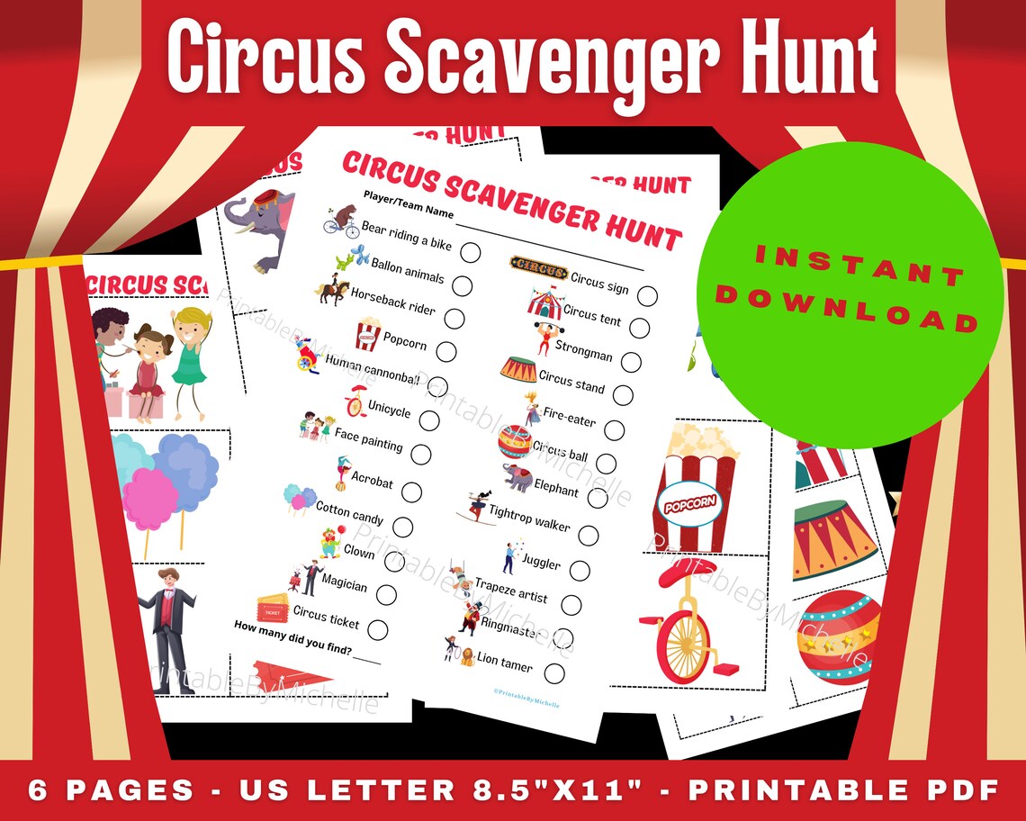 Circus Scavenger Hunt, Printable, Instant Download, Outdoor & Indoor ...