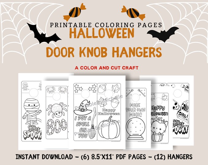 Printable Halloween Door Hanger Coloring Craft: Kid's DIY Activity ...