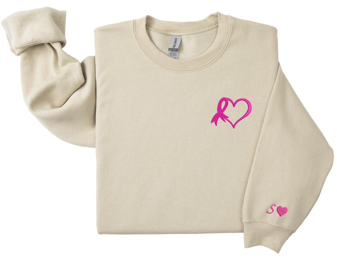 Custom Embroidered Heart Breast Cancer Awareness Breast Sweatshirt ...