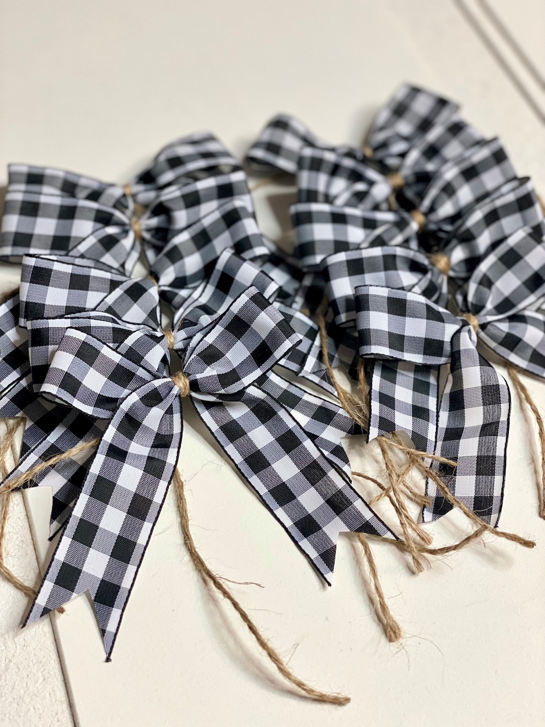 Buffalo Plaid Bows, Set of Bows, Buffalo Check Bows, Black Bows, White ...