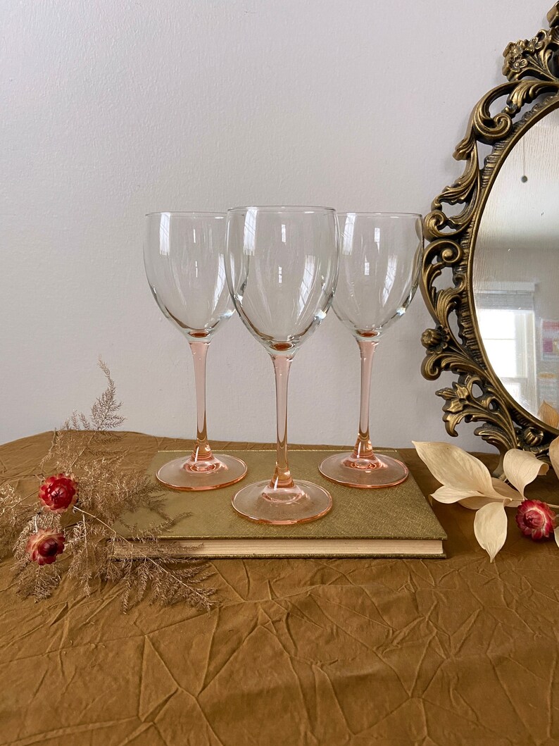 Set Of 3 Vintage Rosé Wine Glasses Pink Stem Wine Glass Etsy