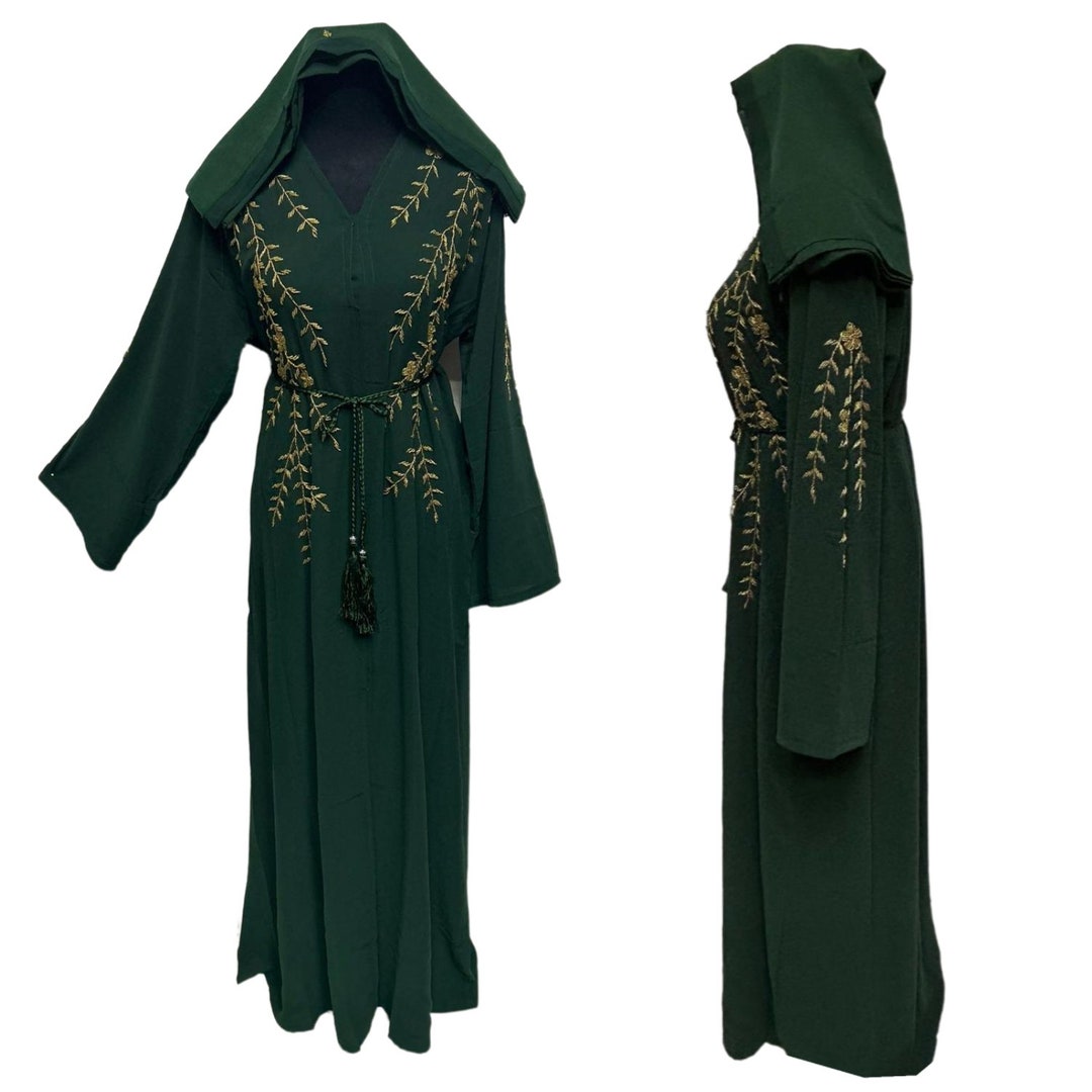 Luxury Green Chiffon Open Front Abaya With Hand Bead Works - Etsy