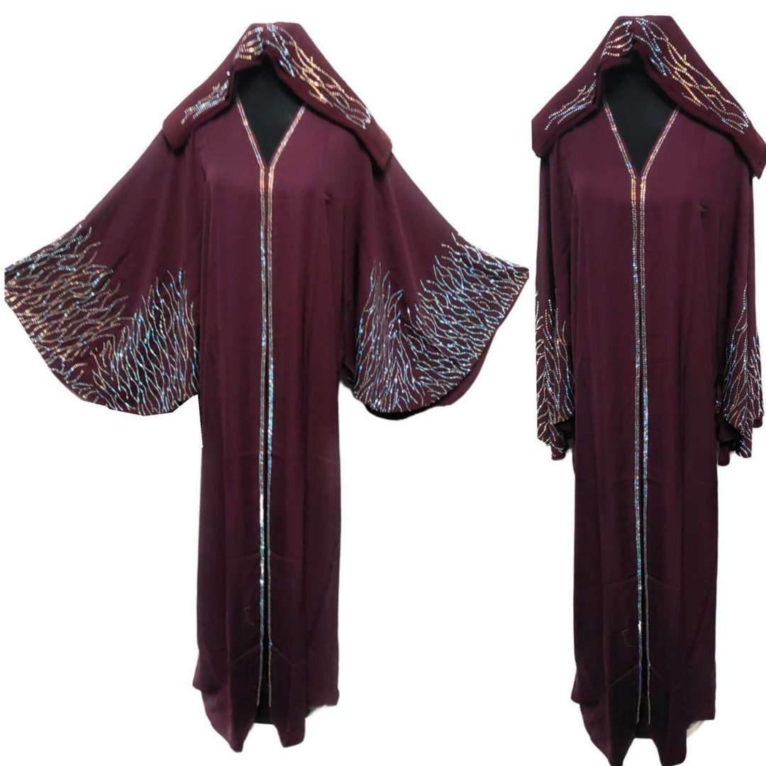 Women's Burgundy Open Front Luxury Abaya Burka Jilbab - Etsy