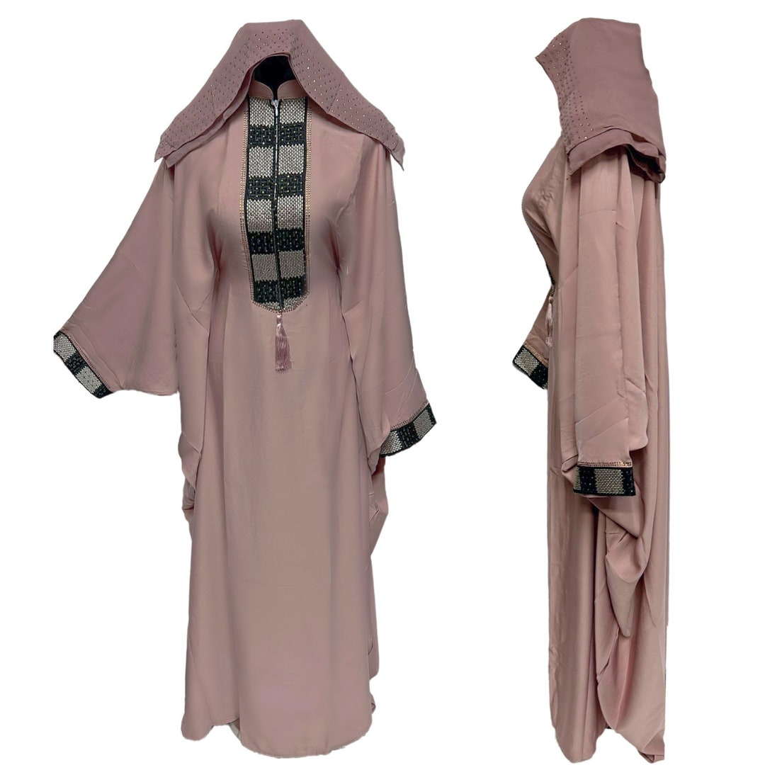 Ameera Dusty Pink Batwing Abaya Farasha Jalabiya Arab Dress With ...