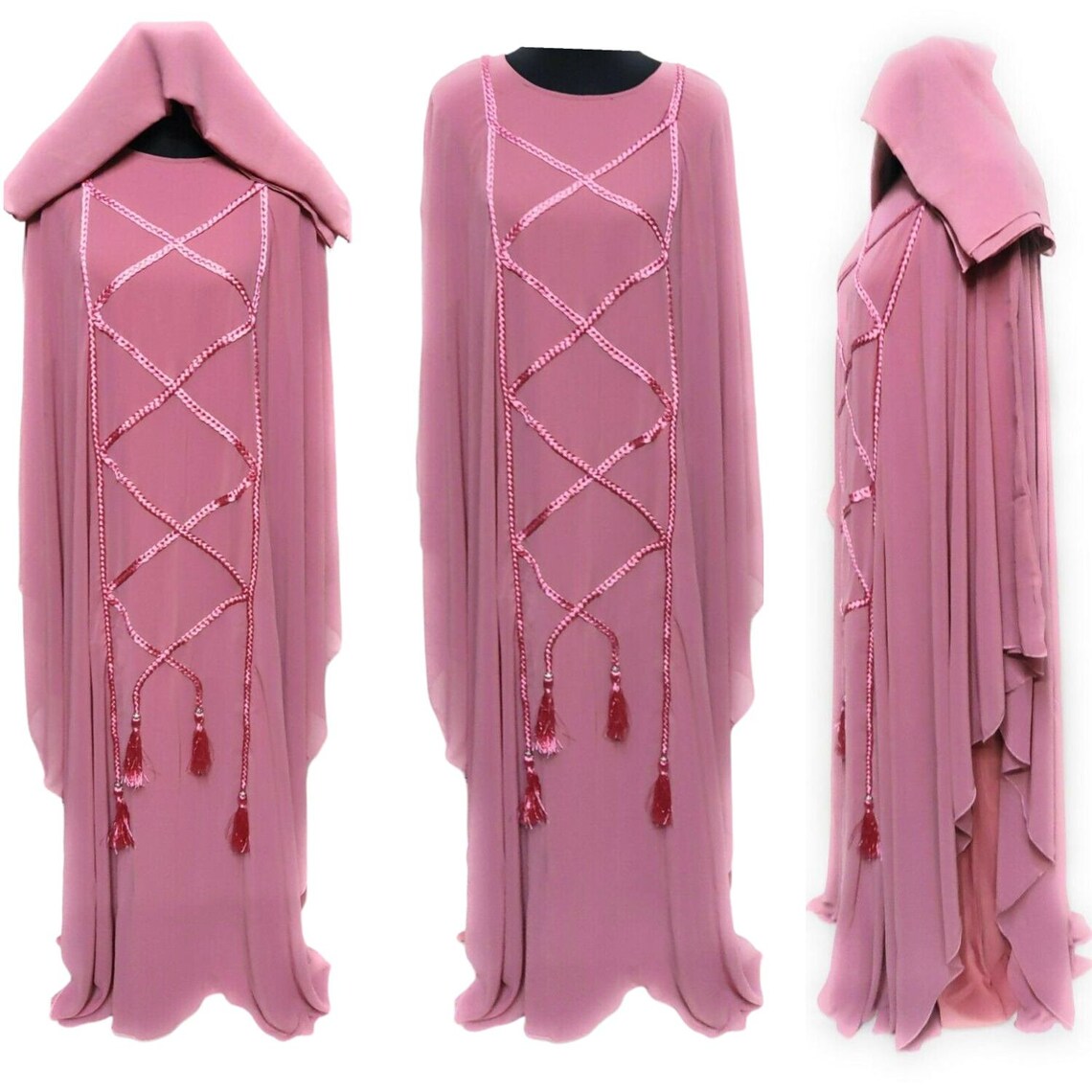 Luxury Women Pink Abaya Farasha Jalabiya Arab Long Dress - Etsy