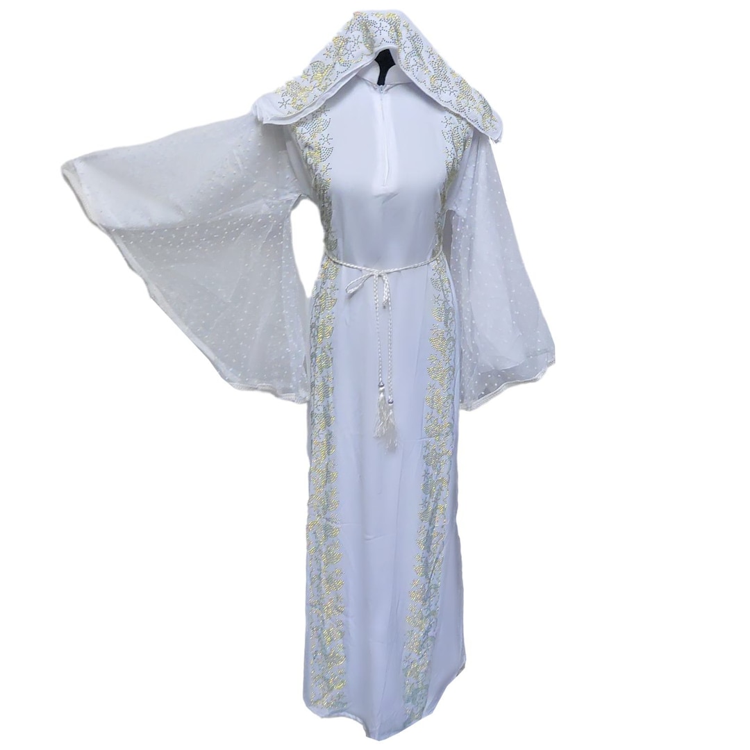 Luxury Women White Bell Sleeve Abaya Jalabiya With Stones Work - Etsy