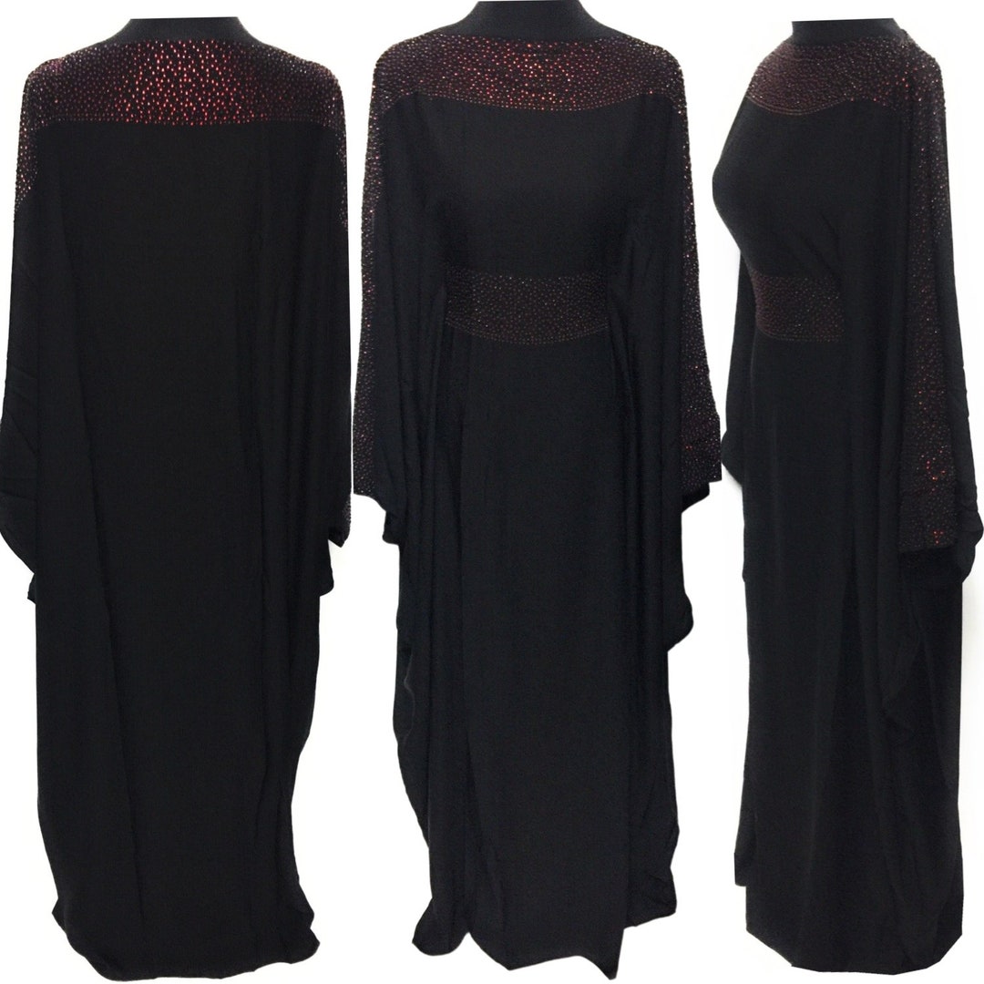 Black Butterfly Abaya Farasha Jalabiya Arab Dress With Stone Works - Etsy