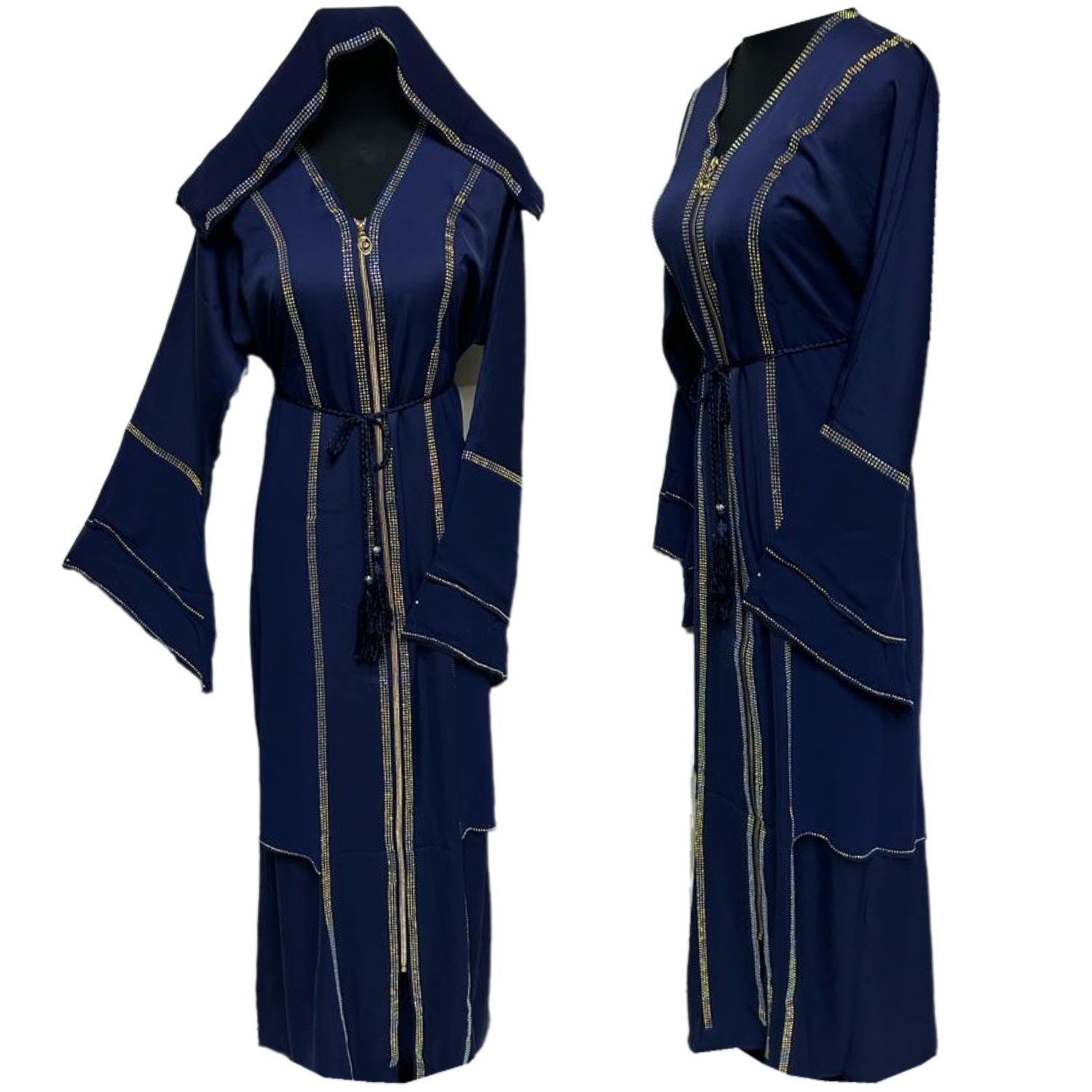 Hafsa Luxury Modest Blue Abaya Farasha Jalabiya Arab Dress With Stone ...