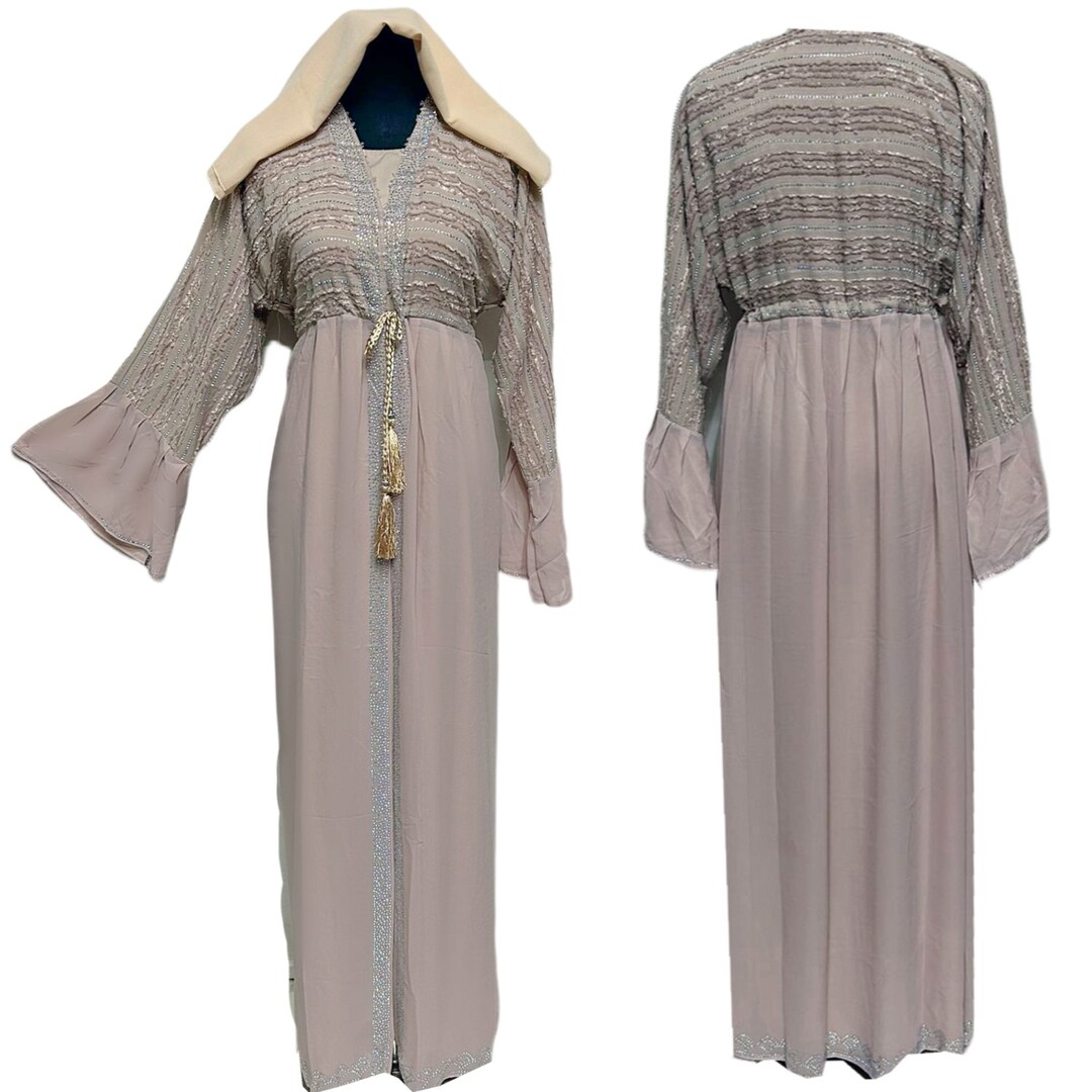 Pink Stone Works Abaya Farasha Jalabiya Arab Long Dress - Etsy