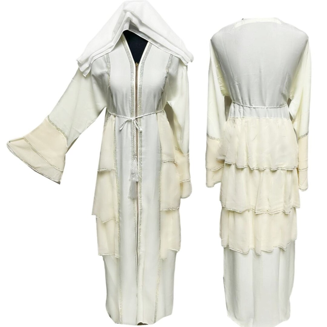 Latest Design Women Cream Frill Abaya Farasha Jalabiya Arab Dress - Etsy
