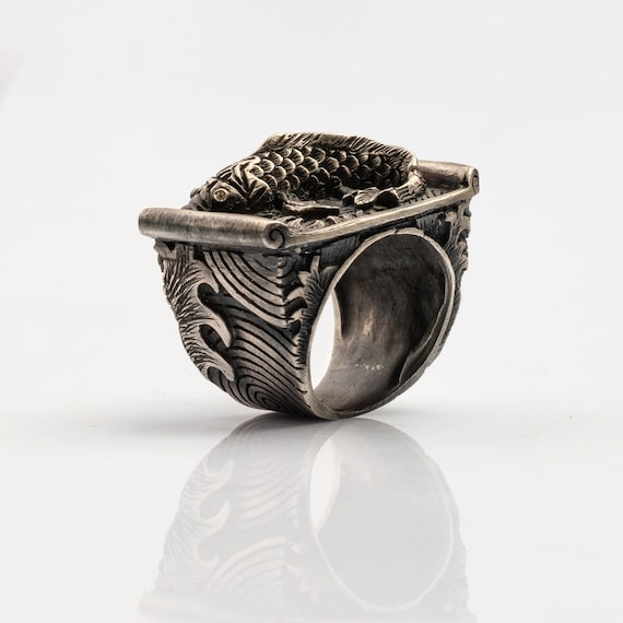 Koi Fish Men's Silver Ring Unique 925 Fish Ring | Etsy