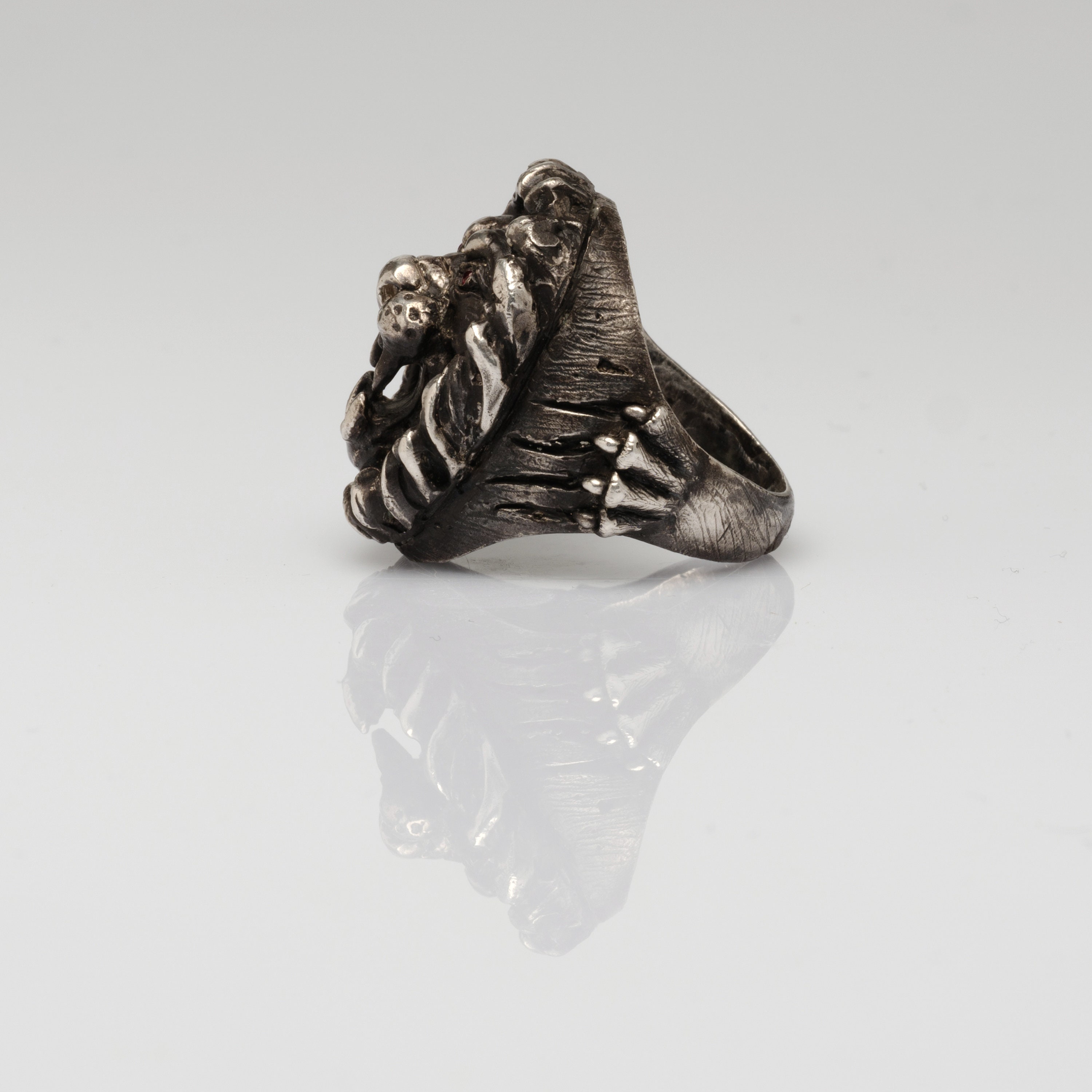 Flame Leon Men's Silver Ring, Unique Lion Design Ring, Ruby Eyes Animal ...