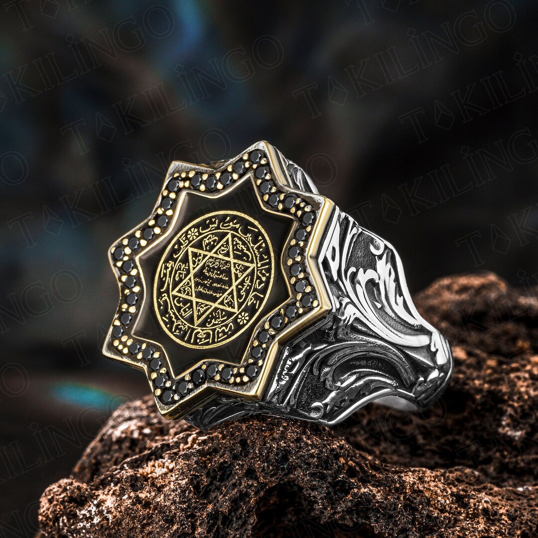 Prophet Solomon's Seal Ring With Mini Black Zircon Stone, Secret Seal ...