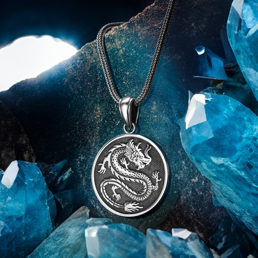 Mythological Dragon Pendant Necklace, 925 Sterling Silver Men's Celtic ...