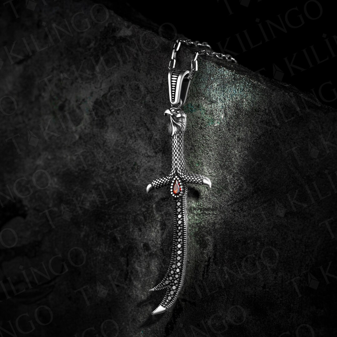 Eagle Claw Sword Necklace With Zircon Stone, 925 Sterling Silver Eagle ...