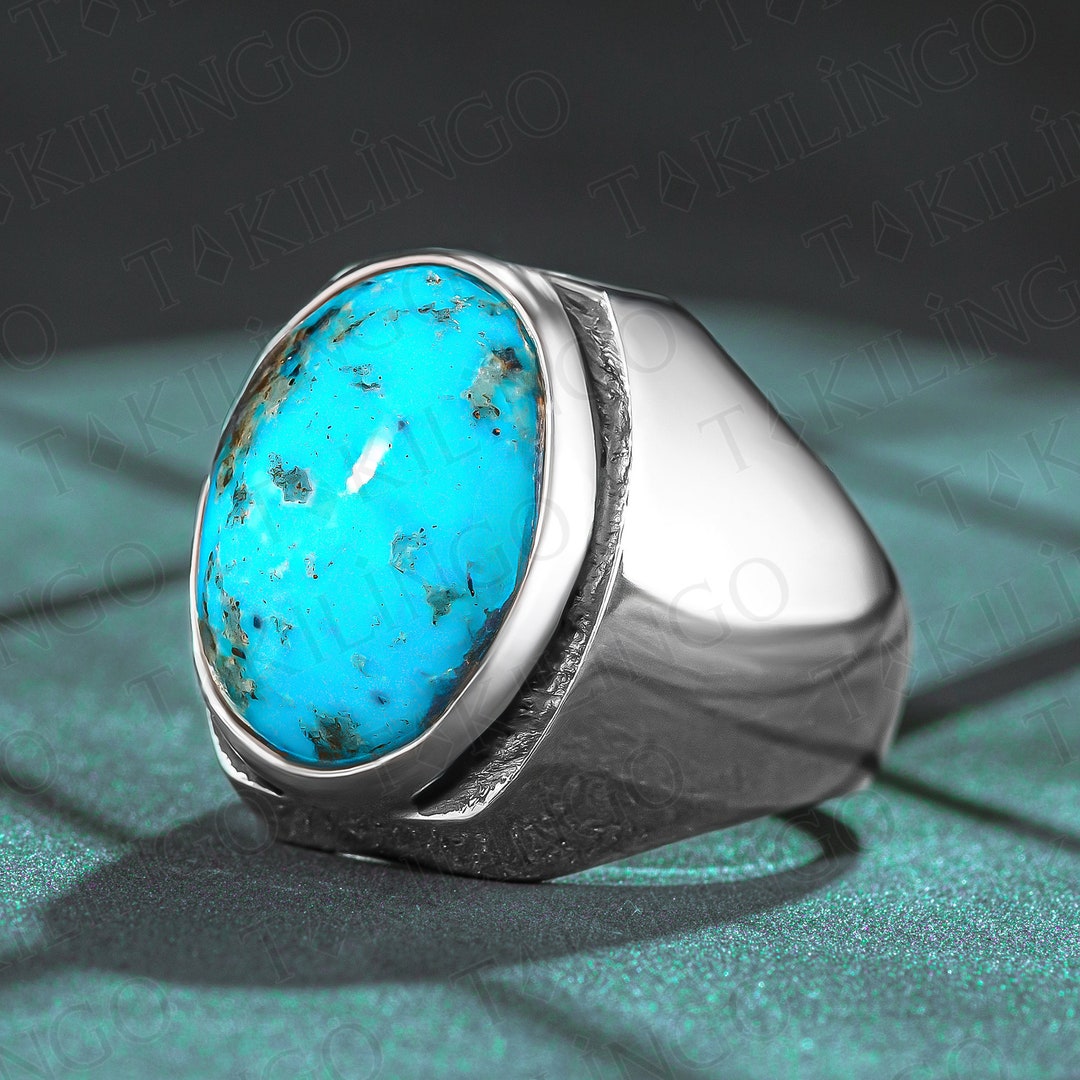 Original Turquoise Gemstone Plain Silver Ring, Solid 925 Sterling ...