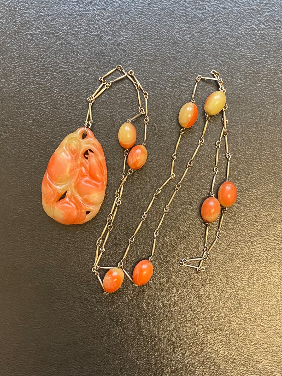 Antique Art Deco 1920s Early Plastic Carved Necklace Long Line Pendant ...