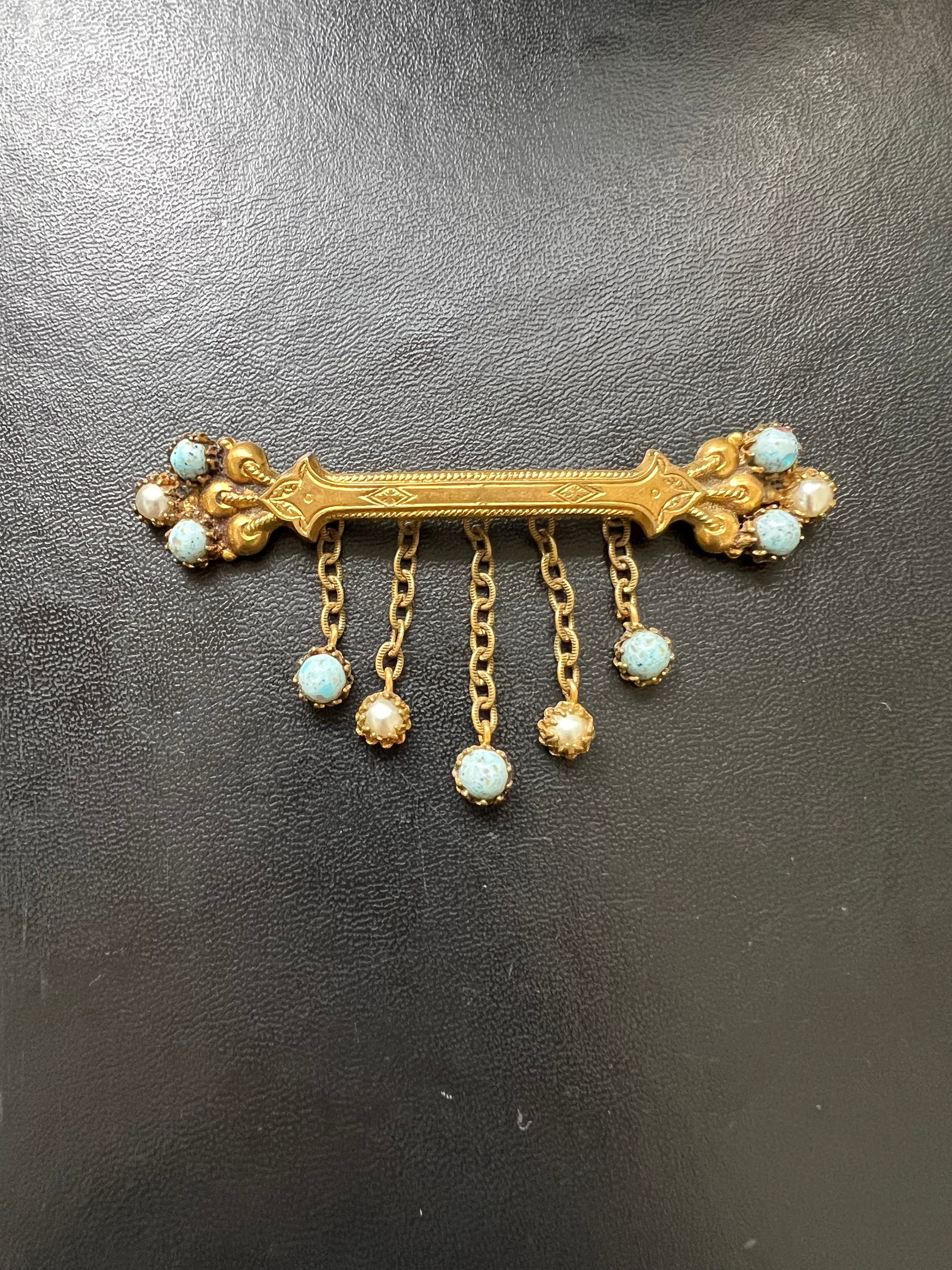 1920s Antique French Art Deco Big Bar Brooch With Dangles Pearl ...