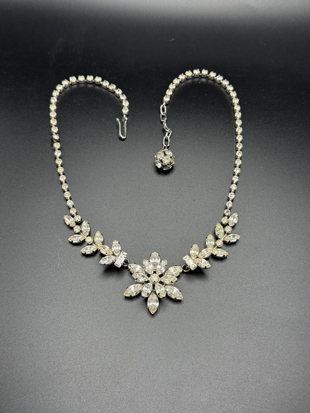 Vintage Lorelai Rhinestone Flower Necklace, Crystal Wedding Jewelry - Etsy