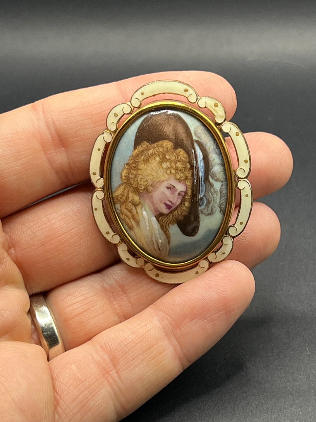 Vintage Signed Tlm Thomas L Mott Enamel Gilt Portrait Brooch Cameo Pin ...