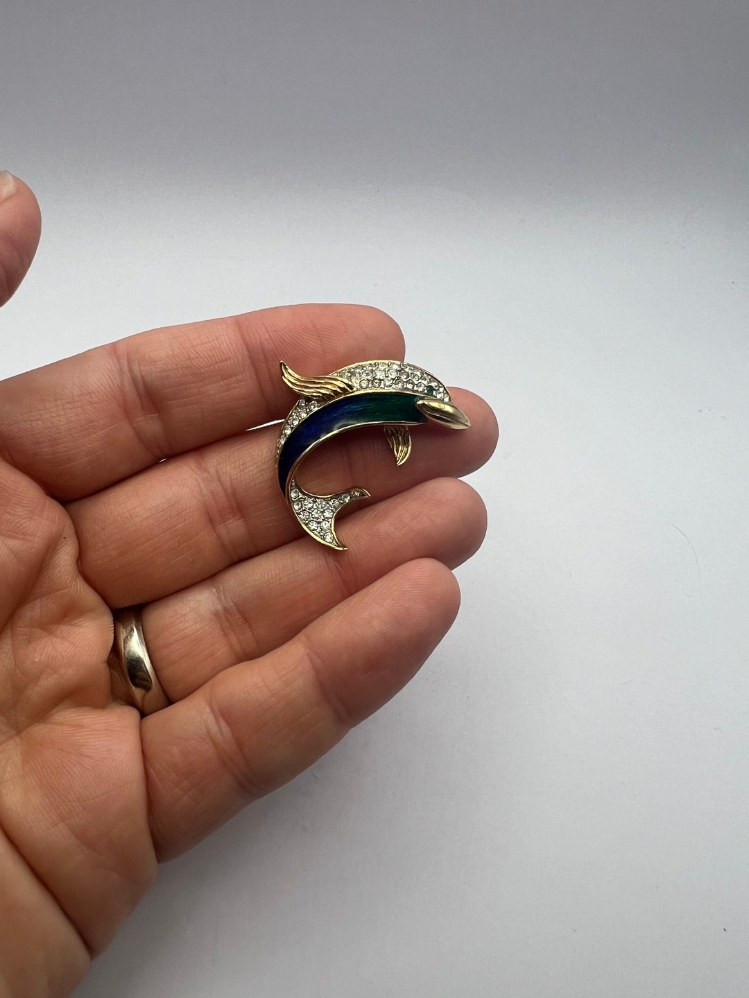 Signed A&s Atwood and Sawyer Enamel Rhinestone Dolphin Brooch Pin ...