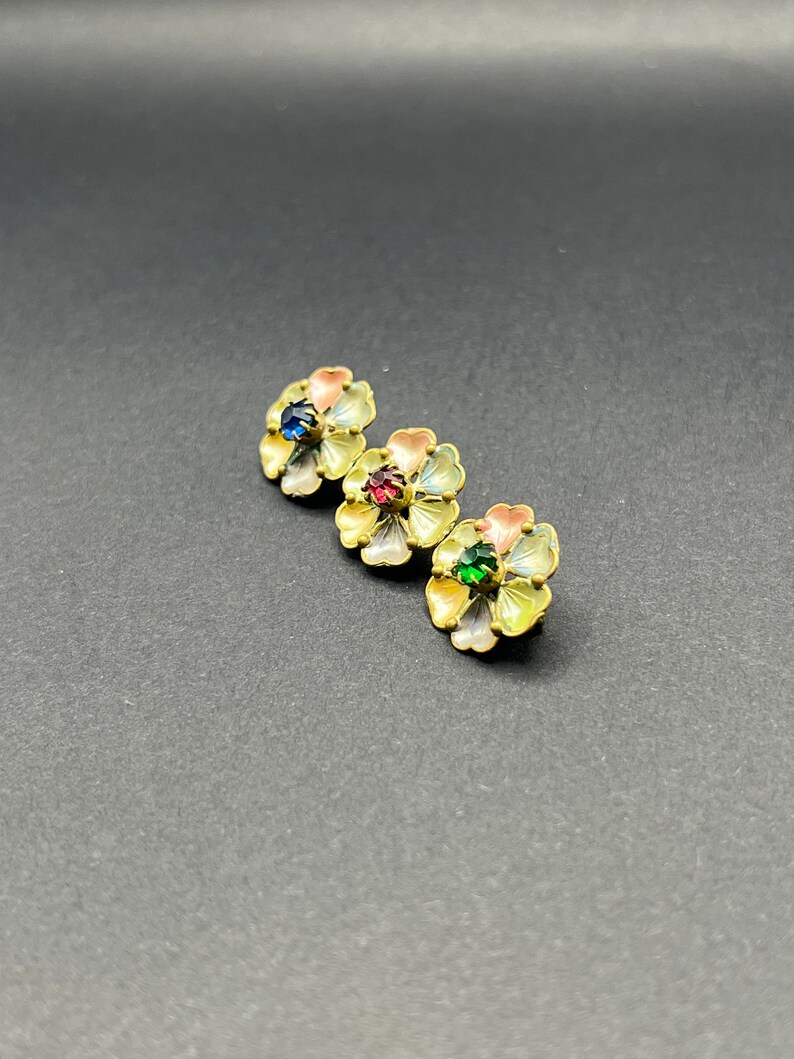 Antique Czech Max Neiger Enamel Paste Flower Brooch Art Deco Rhinestone ...