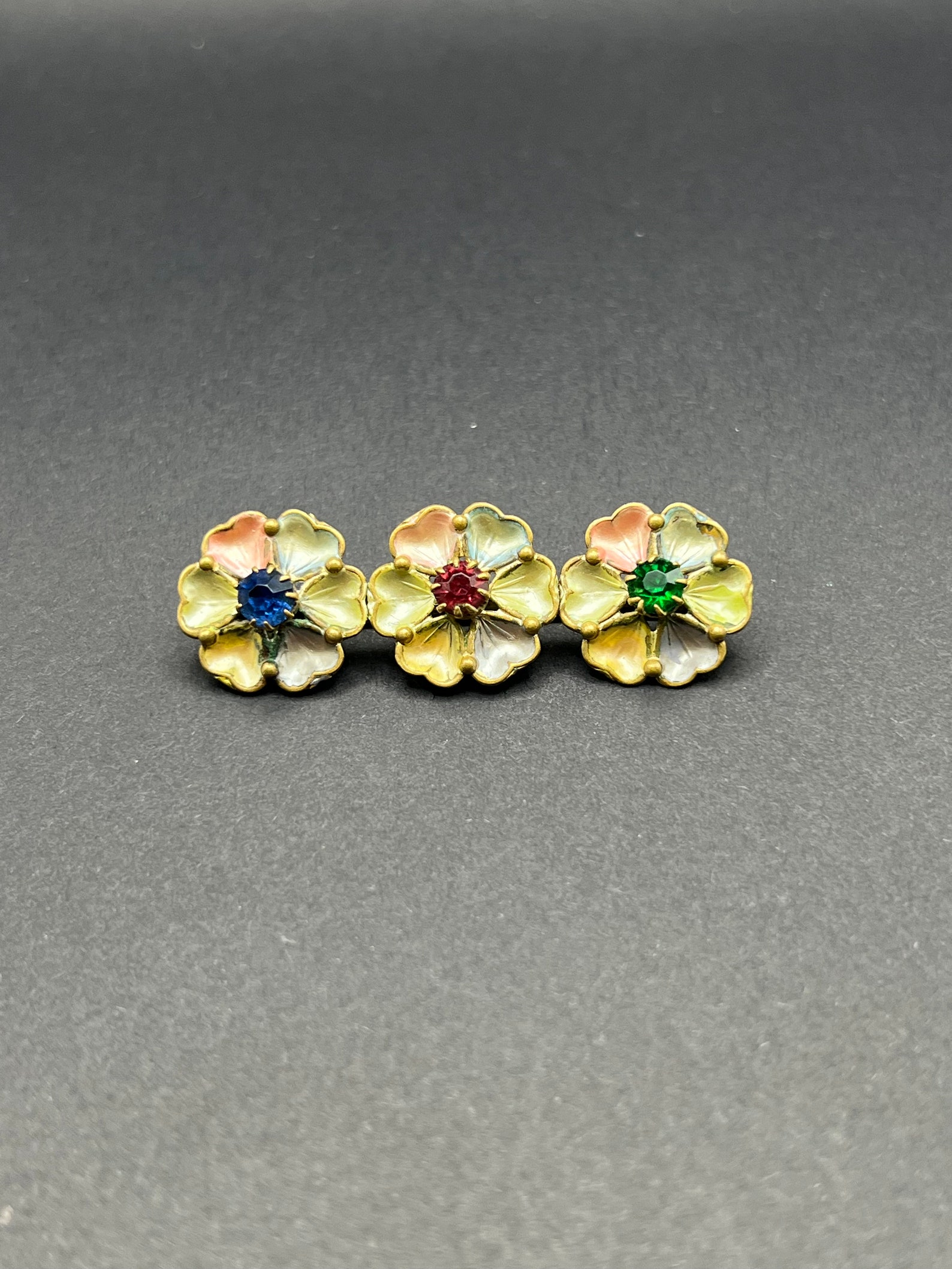 Antique Czech Max Neiger Enamel Paste Flower Brooch Art Deco Rhinestone ...