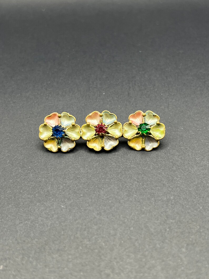 Antique Czech Max Neiger Enamel Paste Flower Brooch Art Deco Rhinestone ...
