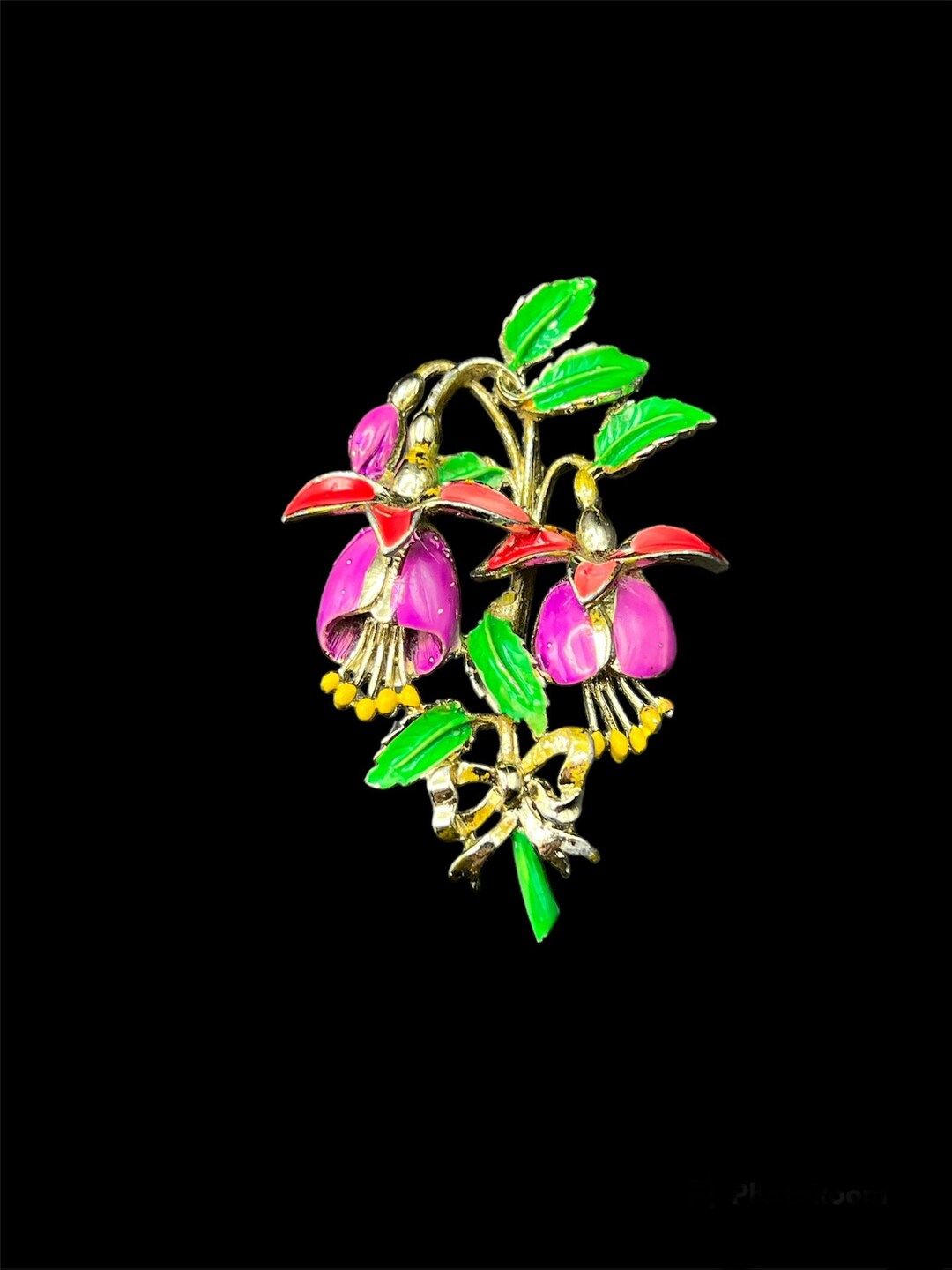 Vintage Signed Exquisite Cold Painted Enamel Fuschia Brooch Flower ...