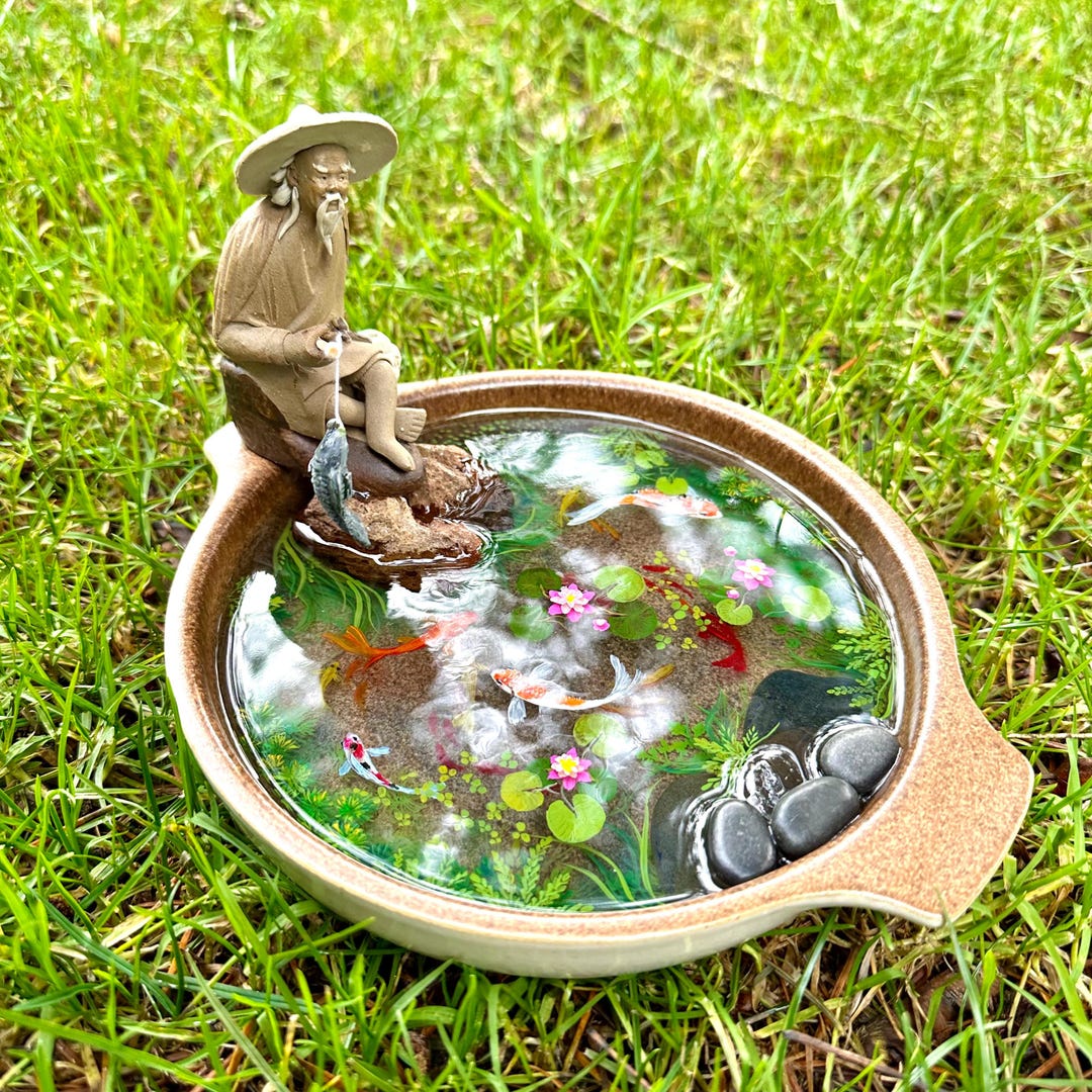 Artificial Koi Fish Pond With Clay Fisherman - Etsy