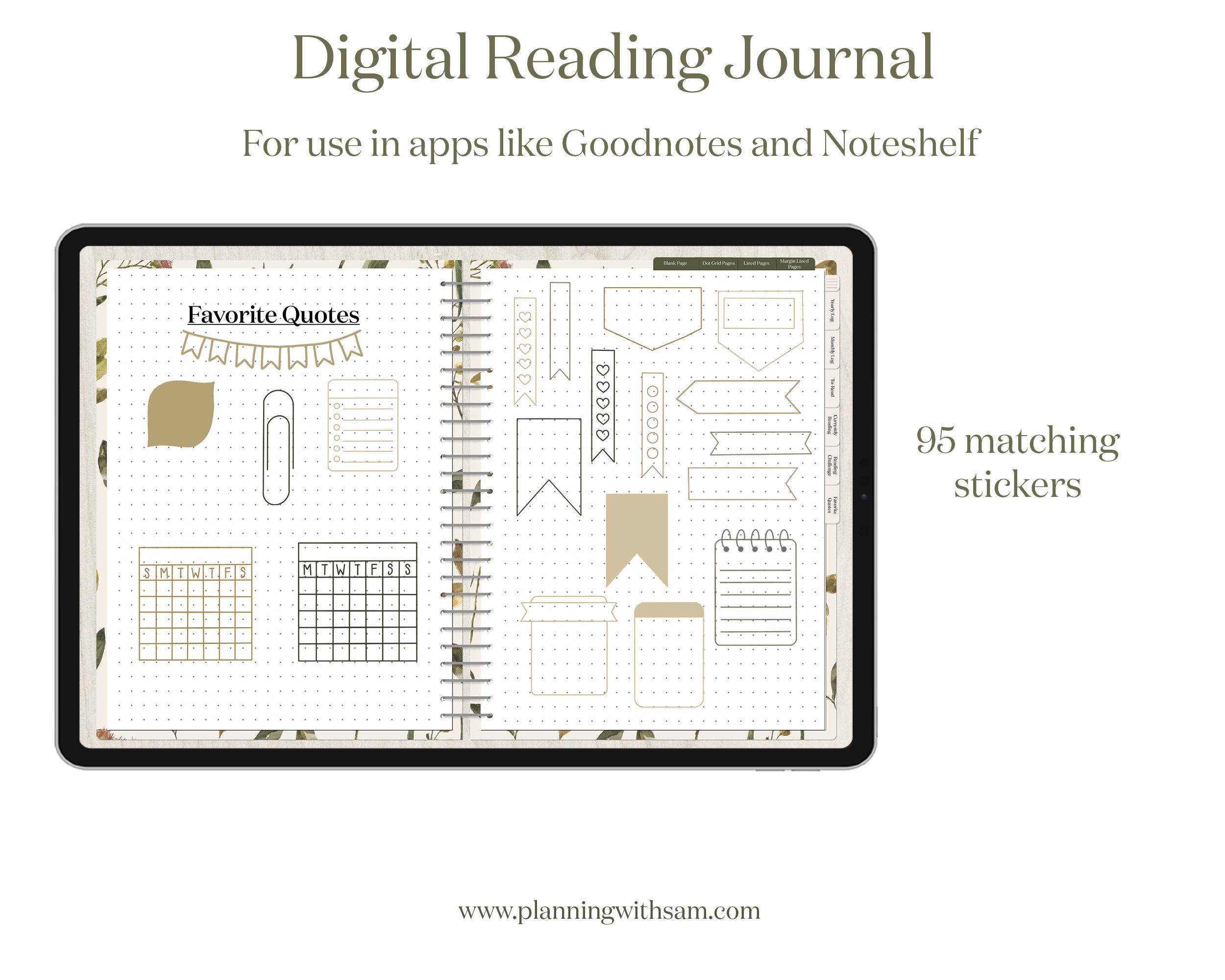 Reading Log Book Review Template Digital Planner Reading Tracker for ...