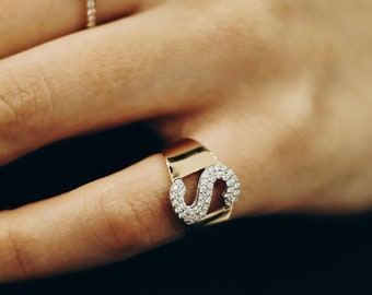 Letter Diamond Ring / Initial Diamond Ring / Personalized Diamond Ring / Letter Diamond Ring ...